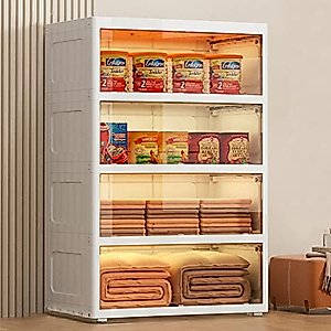 Plastic Storage Bins - 4 Clear Drawers Flip Open Storage Bins, Storage Drawer Organizer, Plastic Home Storage Organizer, Tall Standing Organizer Tower for Home, Closet, Bedroom, Bathroom, Office, Laundry, Kitchen, Craft Room, Nursery and School Dorm