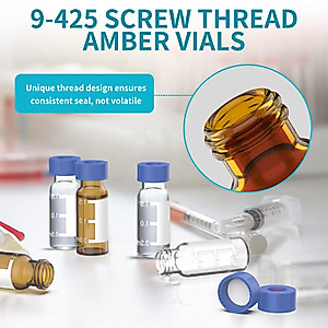 Autosampler Vials 2ml 1000 Pcs, Lab Amber Vials with Writing Area and Graduations, 9-425 Threaded Sample Vials, White PTFE & Red Silicone Septa