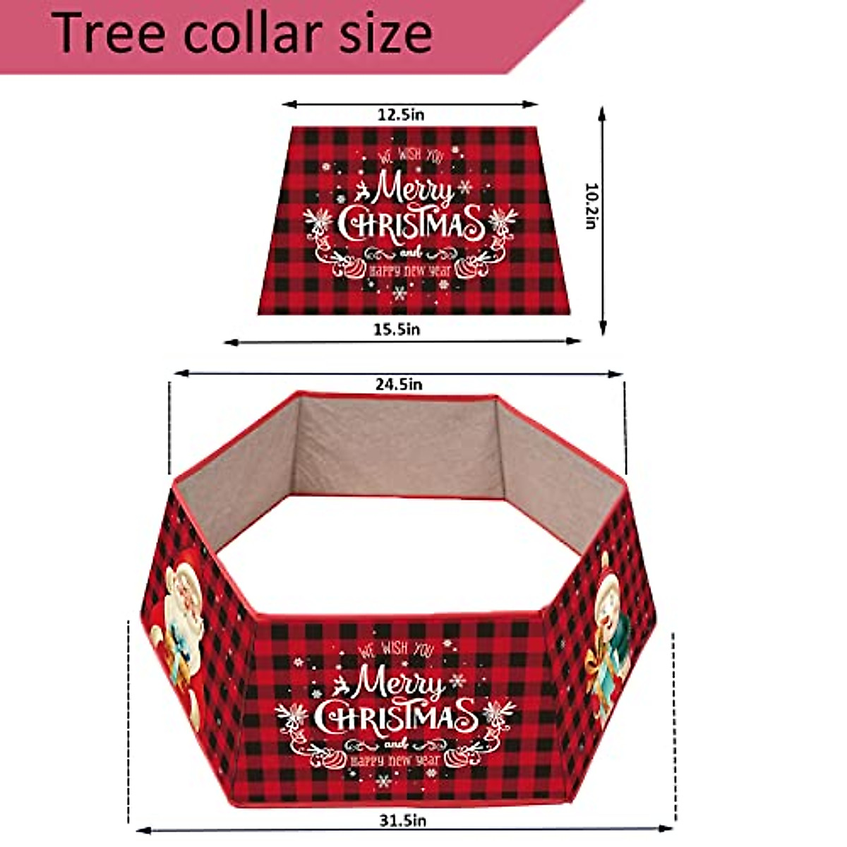 DmHirmg Christmas Tree Collar,Red and Black Christmas Tree Collar for Artificial Trees,Hexagonal Base Tree Skirt with 6 Different Patterns for Christmas Decorations Holiday Party