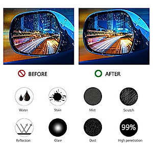 8 Pieces Car Rearview Mirror Film, Anti Fog Glare Rainproof Waterproof Mirror Film HD Clear Nano Coating Car Film, Protective Film Sticker for Car Rear View Mirrors and Side Windows