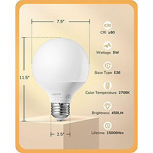 EDISHINE G25 LED Globe Light Bulbs, CRI90+ Makeup Bulbs, 5W Equivalent 25W, LED Vanity Light Bulbs for Bathroom, Makeup Mirror Light Bulbs, 2700K Warm White 450LM, E26 Base 4 Pack Non-dimmable
