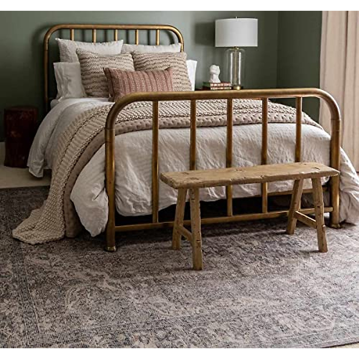 Greenpoint Machine Washable Area Rug - Oriental Persian Traditional Medallion - Bohemian Vintage Distressed Carpet - Brown, Beige - 6'7"x9'