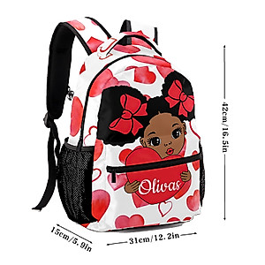 BEYODD Custom Kids Backpack, Personalized Student School Bags for Boys & Girls, Bookbags for Travel Red Hearts Black Girl