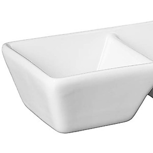CAC China CN-3T7 Divided Tray 7-Inch by 2-1/2-Inch 1.5-Ounce 3 Super White Porcelain 3-Compartment Rectangular Tray, Box of 24