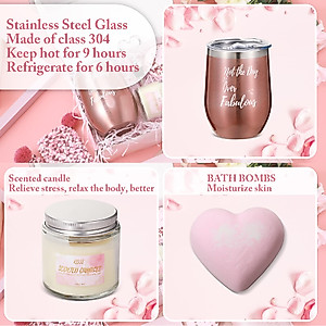 Shihanee 11pcs Valentine‘s Day Gifts for Women Birthday Relaxing Gifts Baskets Box Spa Sets Birthday Bath Set Insulated Wine Tumbler Set for Mother Sister Girlfriend Wife Friend(Rose)