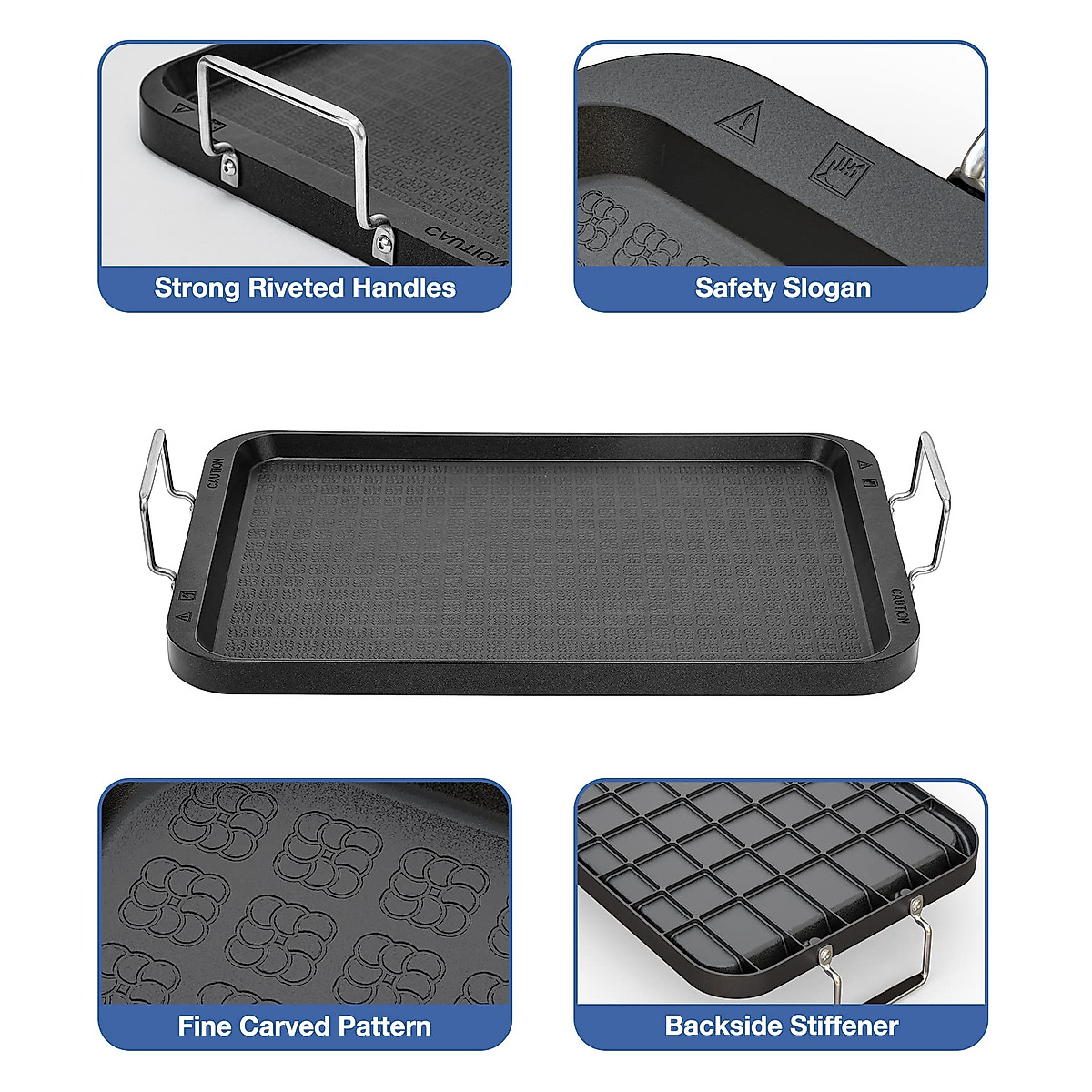 DOBADN Stove Top Flat Griddle, 18'' x 10'' Nonstick Double Burner Griddle Pancake Griddle for Gas Grill or Electric Stovetop, Aluminum