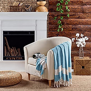 Aegean Concept Blanket, Vintage Boho Rustic 100% Cotton Super Soft 88"x90" (225 cm x 230 cm) Queen Size, Adult Turkish Muslin Light Bedcover Bedspread Queen Blankets, (Turquoise)