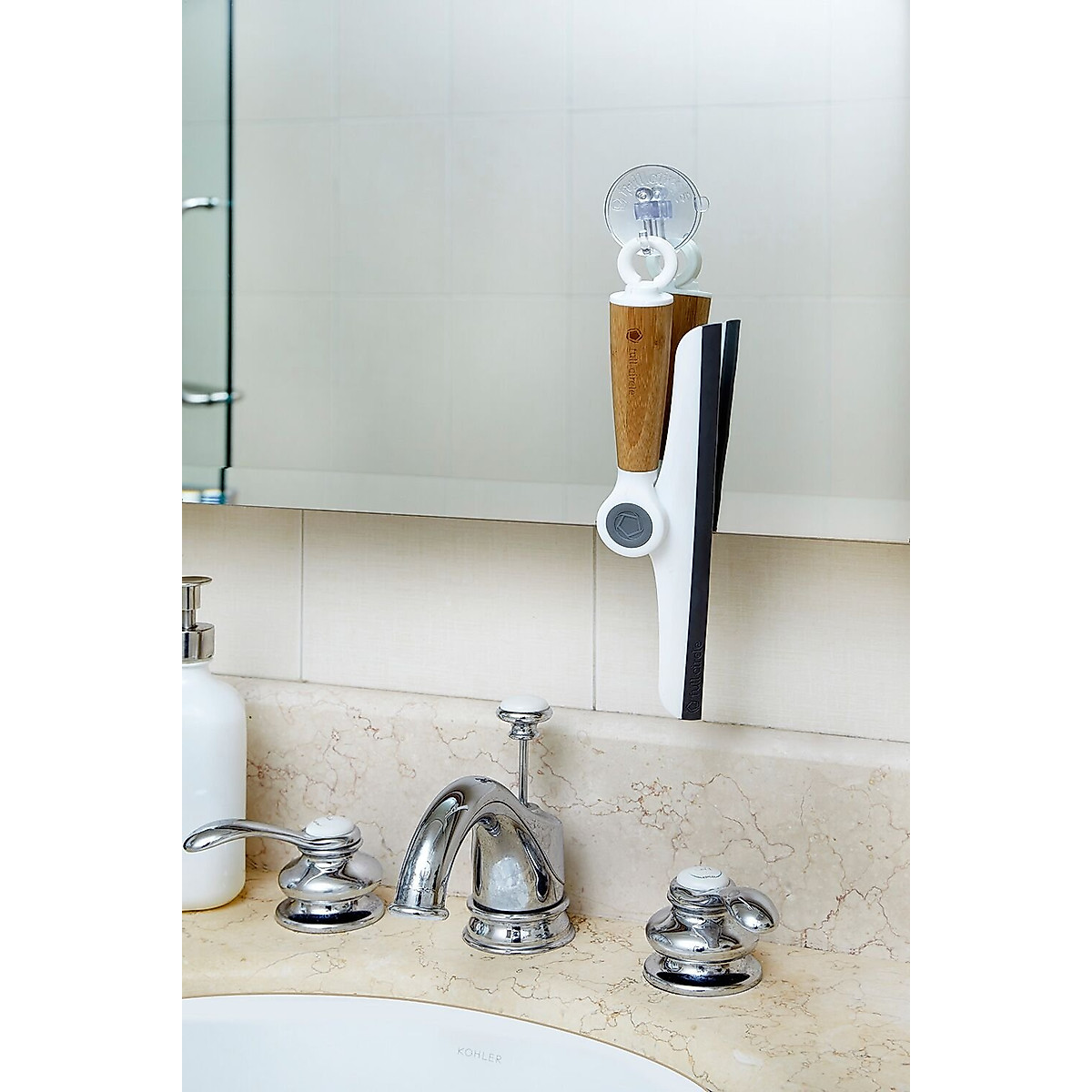 Full Circle Wipe Out Pivoting Shower Squeegee with Hanging Hook, 2 Piece, White