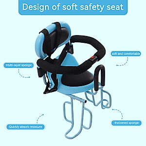 RibasuBB Rear Mounted Kids Bike Seat Attachment for Adult with Cushion,Rear Child Suitable Aged 6 Months to Years,Blue 34.00cm*14.00cm*28.00cm