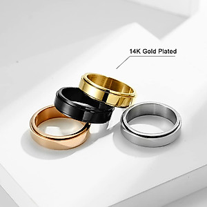 MOROYA 14K Gold Plated Anti Anxiety Ring for Women Men Sun Star Moon Stainless Steel Fidget Ring Gold Spinner Ring Band with Black Box Packed (Glossy Gold, 7)