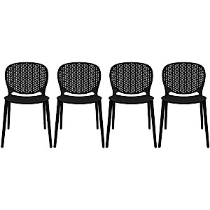 2xhome Set of 4 Modern Pool Patio Chairs, Stackable Dining Side Chairs for Indoor Outdoor Kitchen Living Room Restaurant, Black