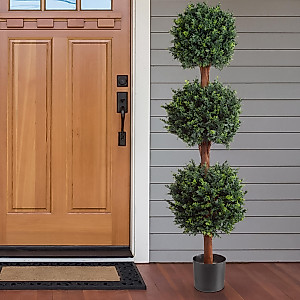 Artificial Tree - 5FT Faux Hedyotis Topiary Ball Tree in Weighted Pot - Fake Plants for Indoor Display or Front Porch Decorations by Pure Garden