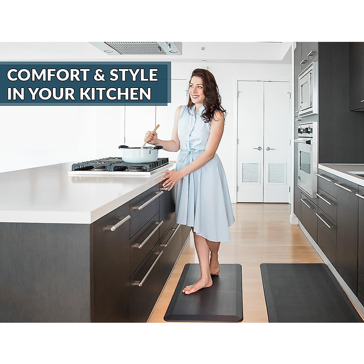 ComfiLife Anti Fatigue Floor Mat – 3/4 Inch Thick Perfect Kitchen Mat, Standing Desk Mat – Comfort at Home, Office, Garage – Durable – Stain Resistant – Non-Slip Bottom (20" x 39", Black)