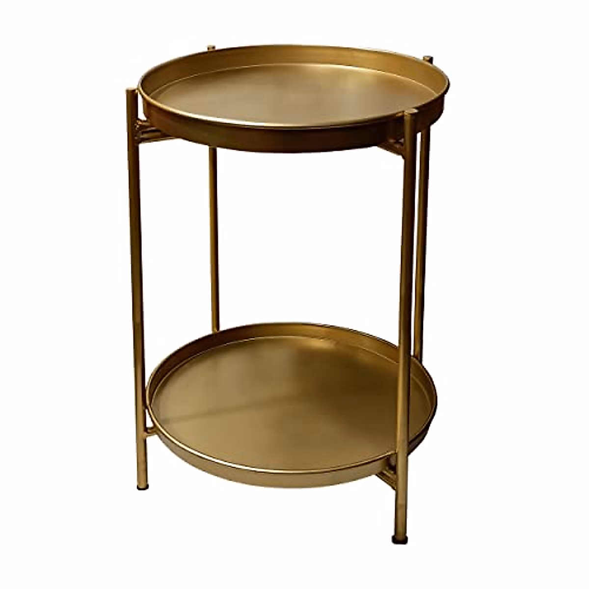 The Urban Port 20-Inch High Round Side End Table with 2-Tier Iron Frame, Matte Gold