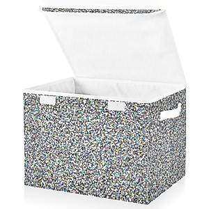VIGTRO Silver Glitter Rainbow Sparkles Storage Bins with Lids Foldable Storage Boxes with 2 Handles, Bling Decorative Storage Basket Collapsible for Clothes Books