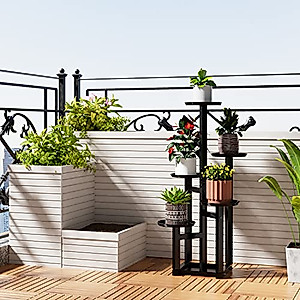 POTEY 5 Tiered Metal Plant Stand Indoor, Tall Plant Shelf Corner Plant Stands for Indoor Plants Multiple, Black Plant Shelf Rack for Outdoor Home Patio Lawn Garden