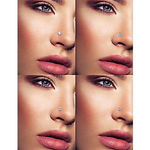 Vsnnsns 18G Threadless Push in Nose Rings for Women Men 316L Surgical Stainless Steel L Shaped Nose Studs Screw Bone Nose Rings Piercings 18 Gauge Nostril Piercing Nose Studs Opal for Women