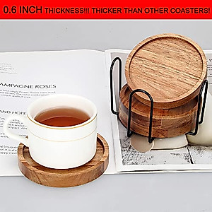 4 Pcs Best Wooden Coasters with Holder Cute Coasters Acacia Wood Drink Coaster Set Round Cool Beer Coaster Decor Beverage Cup Coasters Modern Bar Coasters Gift Best Coffee Table Coasters