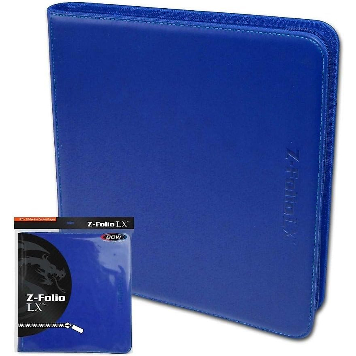 BCW Z-Folio LX Zipper Portfolio - Premium Blue Leatherette 12-Pocket Playset Album - Secure Zipper - 480 Card Capacity - Card Collector's Dream - Card Organizer - Trading Card Storage