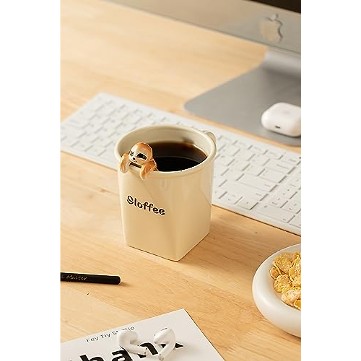 DIHOclub Ceramic Cup Funny 3D Sloth Mug Coffee Mug for Women and Men Gift for Best Friends and Coworkers (Cream-Sloth)