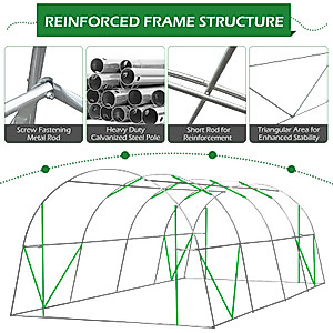 EROMMY 20' x 10' x 7' Greenhouse Large Gardening Plant Hot House Portable Walking in Tunnel Tent, Green House for Outside Winter Heavy-Duty with Reinforced Frame & 8 Screen Windows, Green