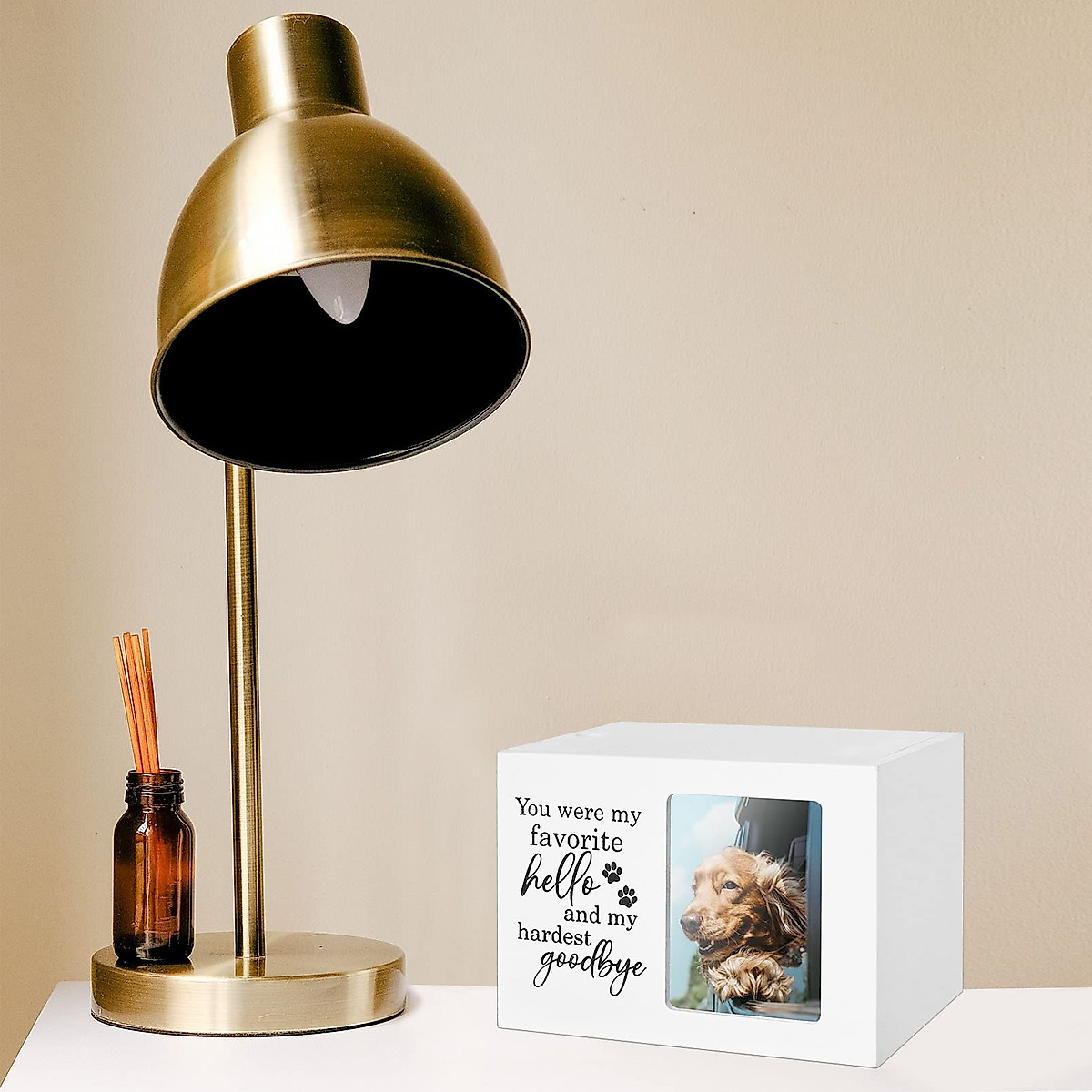 CHONIC Pet Urns for Dogs Ashes, Dog Urns with Photo Frame, Cat Ashes Keepsake Box, Loss of Dog Sympathy Urn, Pet Memorial Gifts, Pet Bereavement Gift, Dog Pass Away Remembrance Gift (White)