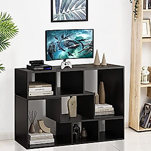 Recaceik Cube Bookshelf 2 Shelf Bookcase L-Shaped TV Console Stand Modern Entertainment Center with Open Storage Shelves for CDs/Movies/Books for Living Room, Bedroom, Home Office
