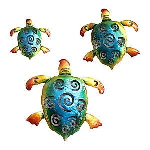 Lxcom Lighting 3 Pcs Metal Turtle Wall Art Decor Sea Turtle Wall Decor Sculpture Hanging Indoor Outdoor Decorative Metal Beach Wall Art Decoration for Home Wall Garden Patio
