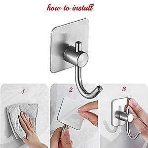 YingRen Strong Adhesive Heavy Duty No Drilling Wall Hooks Stainless Steel Home Storage Coat Rack for Hanging Coats Robes Towel Bags Keys 5 Packs