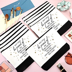 Roowest 20 Pcs Inspirational Gifts Cosmetic Bags Coworker Bulk Motivational Gift Pouch Canvas Makeup Bag with Zipper Appreciation Bags for Women Employee Christmas Gift(White,Proud)