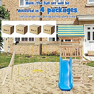 Costzon Wooden Swing Set for Backyard, All Solid Fir Outdoor Play Center with Swings, Wave Slide, Monkey Bars, Climbing Wall, Sandbox, Picnic Table, Heavy-Duty Playground Playset for Kids Toddlers