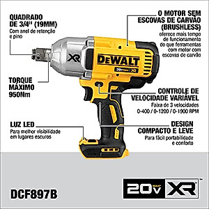 DEWALT 20V MAX* XR Cordless Impact Wrench with Hog Ring Pin Anvil, 3/4-Inch , Tool Only (DCF897B)