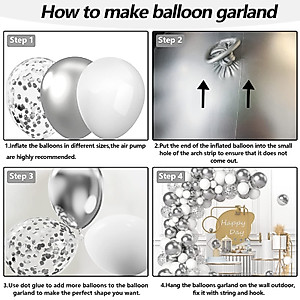 White and Silver Balloon Garland Arch Kit - 120Pcs 12In 10In 5In White Silver Metallic Confetti Latex Balloons for Graduation Birthday Baby Shower Wedding Father's Day Party Decorations