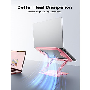 JCZT Adjustable Laptop Stand for Desk, Portable Laptop Riser, Aluminum Laptop Stand Foldable, Ergonomic Computer Notebook Stand Holder for MacBook Air Pro, Dell, HP 10-16'', Rose Pink