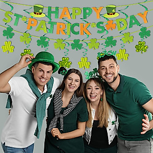 St.Patricks Day Decorations,1 Felt Shamrock Clover Garland+ 1 Happy St.Patricks Day Banner+8Pcs Hanging Swirls,St. Patrick 's Day Banner Decor perfect for Irish party supplies- Green and Light Green Color