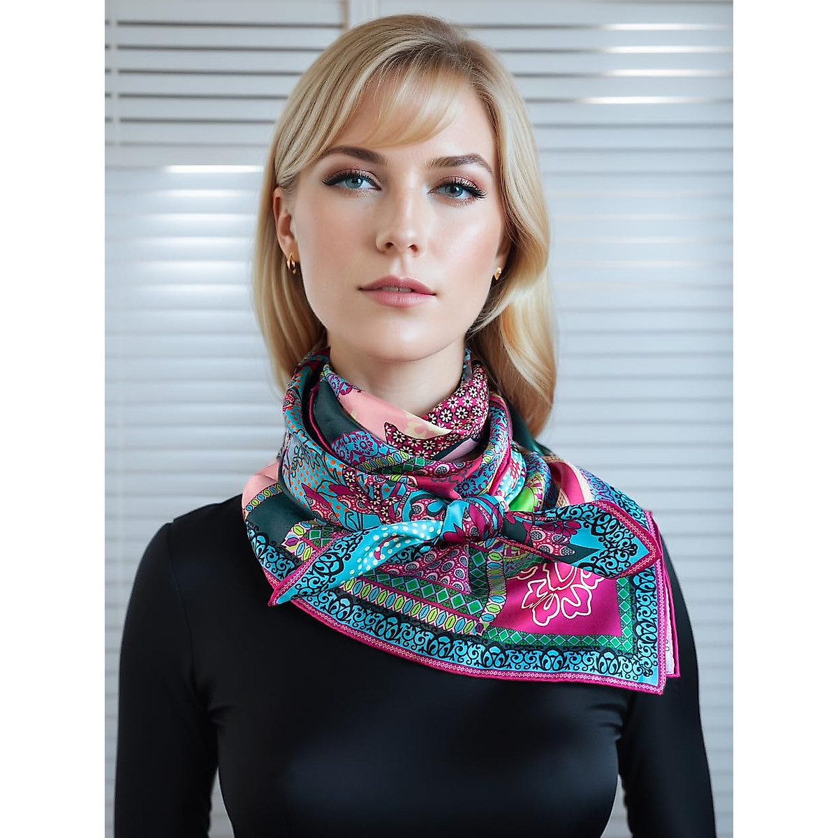 INAINI 100% Mulberry Silk Scarf Hand Rolled Women - Wild Rags Cowboy Scarves for Men - Western Scarf