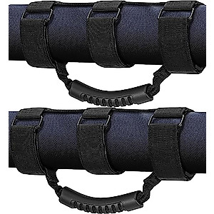 moveland 2 Pack Grab Handle Set Compatible with Jeep Wrangler TJ YJ JK, Easy-to-Fit 3 Straps Design for 1955-2023 Models (Black)