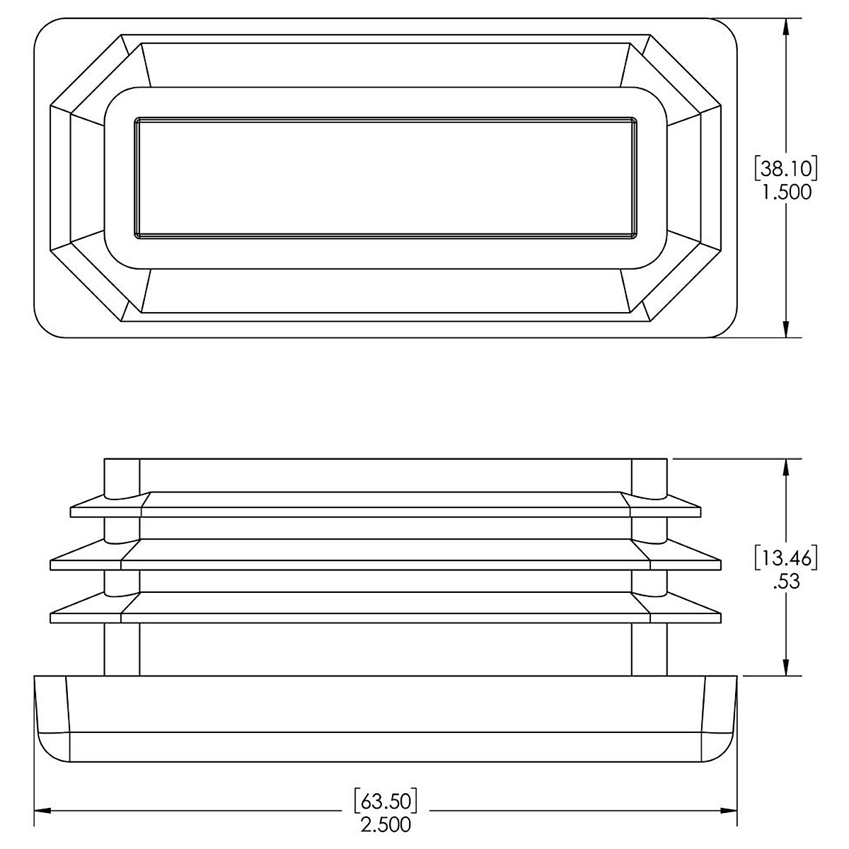 Caplugs 99394013 Plastic Plug for Rectangular Tubing. RER-1 1/2X2 1/2-12-1, PE-LD, Hole Width 1.500" Hole Length 2.500" Wall Thickness 12-16 Ga. (.109-.065)", Black (Pack of 12)
