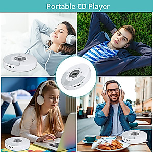 CD Player Portable with Bluetooth - Rechargeable Personal CD Player with Stereo Speakers,Anti-Skip Walkman CD Music Player for Car/Travel with Headphones and AUX Cable,Support CD USB AUX Input