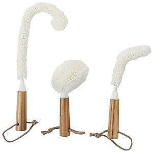Lily's Home Decanter Cleaning Brush Set with Bamboo Handles, Glassware Cleaning Brushes for Hard to Reach Areas, Ideal for Champagne Flutes, Beer Mugs, Baby Bottles and Narrow Neck Goblets (Set of 3)