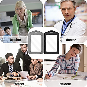 Vin Beauty 2 Pack Genuine Leather ID Badge Holders, Vertical ID Card Holders with Double-Side Clear Window, Waterproof Name Badge Holde Suit for Office, Staff, Students, Employees