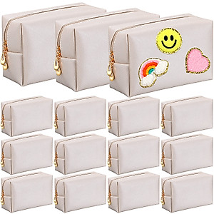 Kigeli 15 Pcs Aesthetics Makeup Bag PU Leather Cosmetic Bag Makeup Pouch Bulk Plain Cosmetic Pouch Waterproof Toiletry Bag for Christmas Party Gift Travel Cosmetic Organizer for Women(Ivory White)