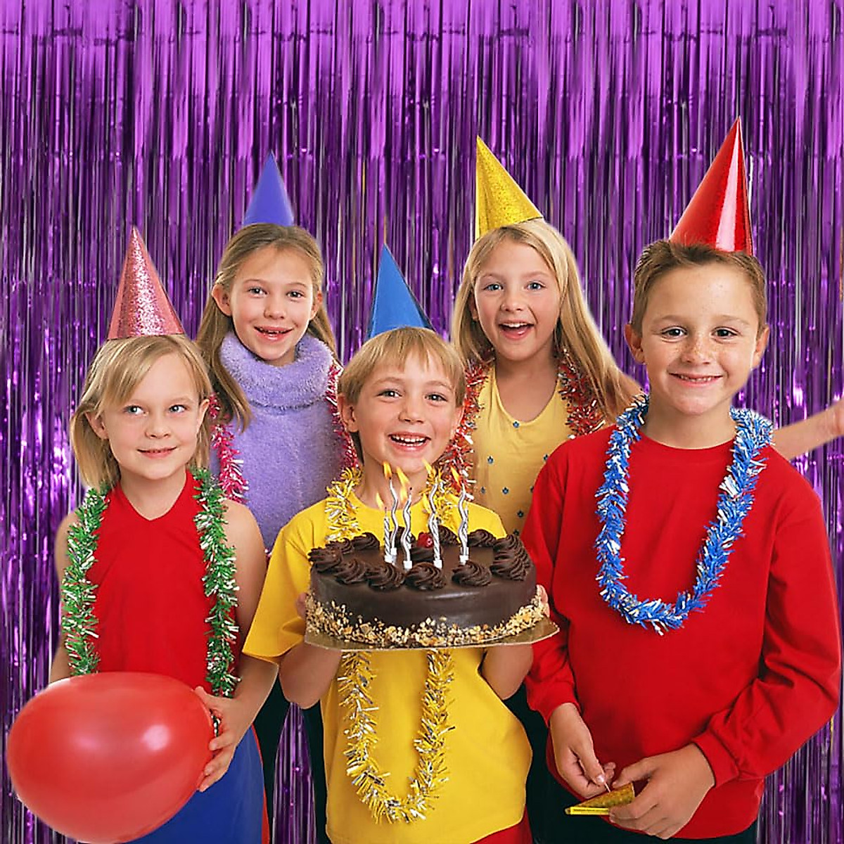 TOPPOT 2 Pack 3.3x8.2 ft Purple Foil Fringe Curtains Backdrop, Tinsel Curtain Backdrop, Streamer Backdrop for Birthday Party, Graduation and Most Common Holiday Party Decorations