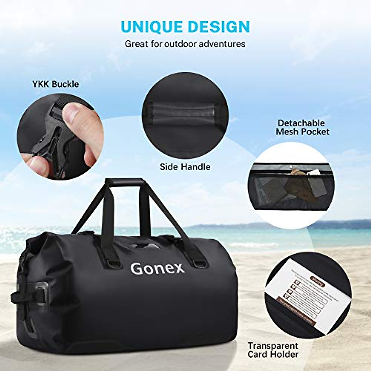 Gonex 60L Extra Large Waterproof Duffle Travel Dry Duffel Bag Heavy Duty Bag with Durable Straps & Handles for Kayaking Paddleboarding Boating Rafting Fishing Black
