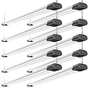 Ensenior 10 Pack Linkable LED Utility Shop Light, 4 FT 4400lm, 36W Equivalent 280W, 5000K Daylight, 48 Inch Integrated Fixture for Garage&Workbench, Surface or Hanging Mount, Black, ETL Certified