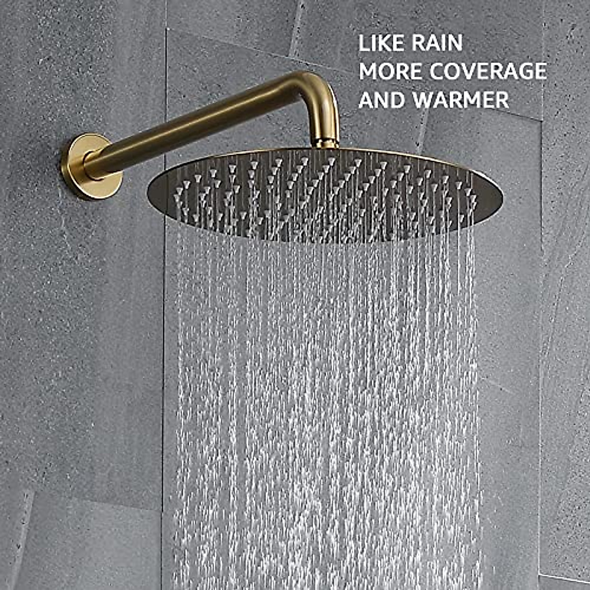 Shower System, Brushed Gold Shower Faucet Set Contain High Pressure 12 inch Round Rain Shower Head with Handheld, Wall Mounted Golden Brush Rainfall Shower Mixer Combo Set for Bathroom