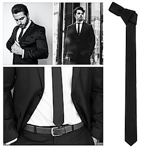 Lounsweer 2 Pack Black Necktie Mens Slim Ties 1.58" Solid Color Skinny Necktie 4 cm Men's Black Tie Regular Tie for Formal and Casual Occasions