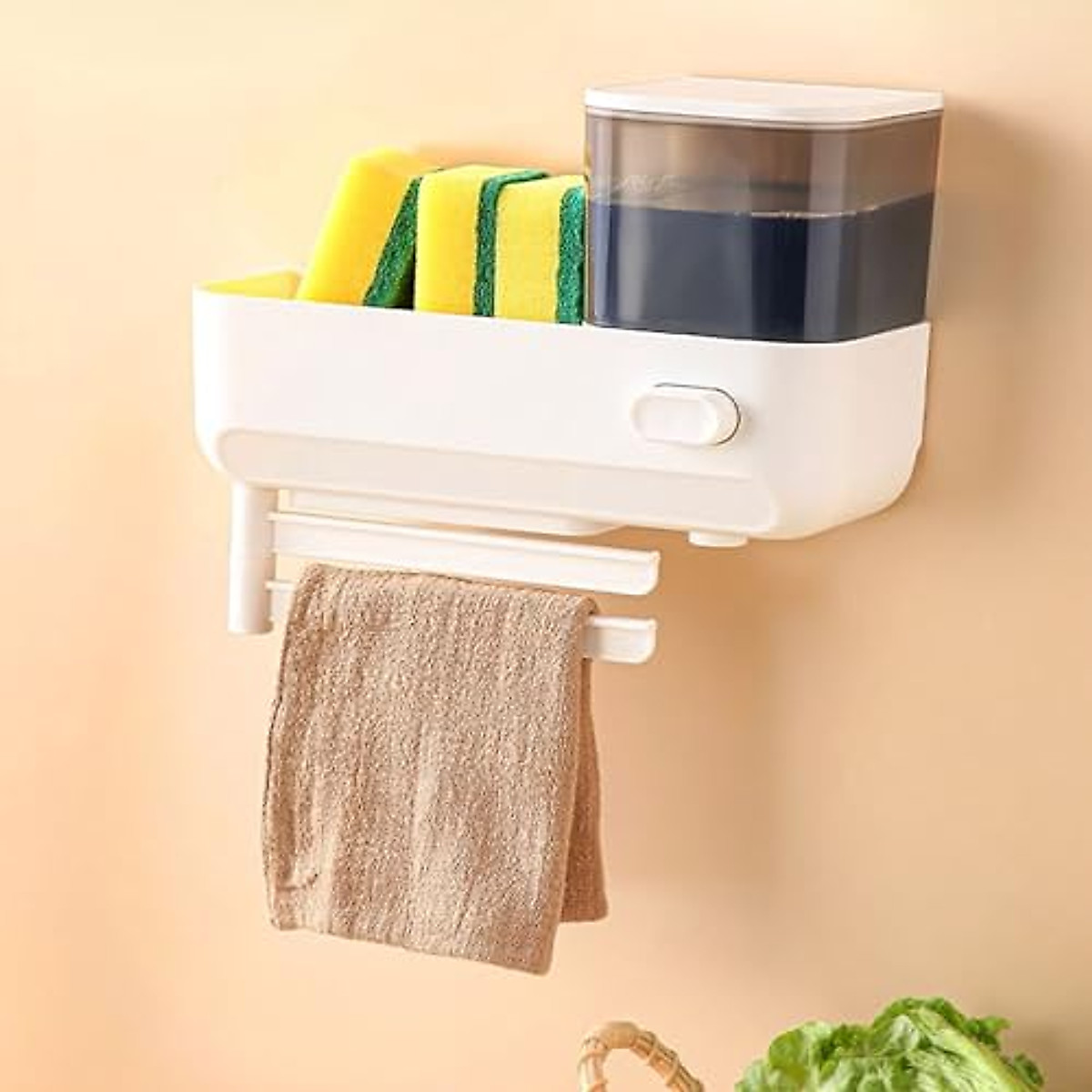 XUZHID Storage Rack,Multifunctional Sink Organiser Kitchen Soap Dispenser and Storage Rack with Drainage Systems Dishwashing Liquid Holder
