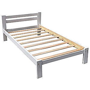Amazonas Twin XL Size Bed Frame Solid Pine Wood and Hardwood Slats Support White Finish Wooden White Kids Bed Single Suitable for Boys Girls Teen Bedroom Wooden Bed Frame