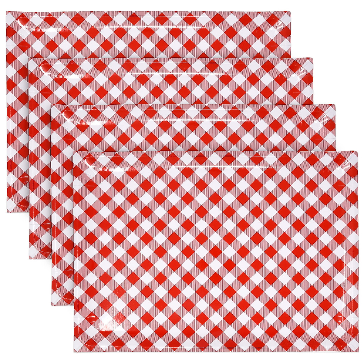 10 Disposable Red & White Gingham Serving Trays Large 10.75" X 15.75" Heavy Duty Rectangle Paper Cardboard BBQ Tray for Dessert Platter Cupcake Display Birthday Party Tableware Supplies